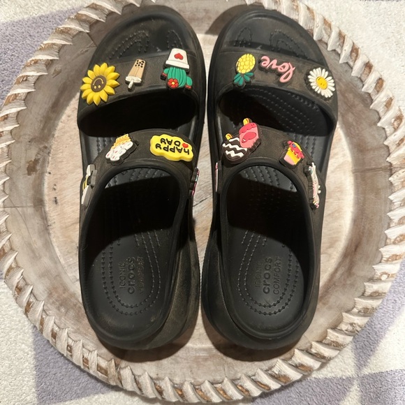 CROCS | Shoes | Crocs Black Sandals With Colorful Charms | Poshmark